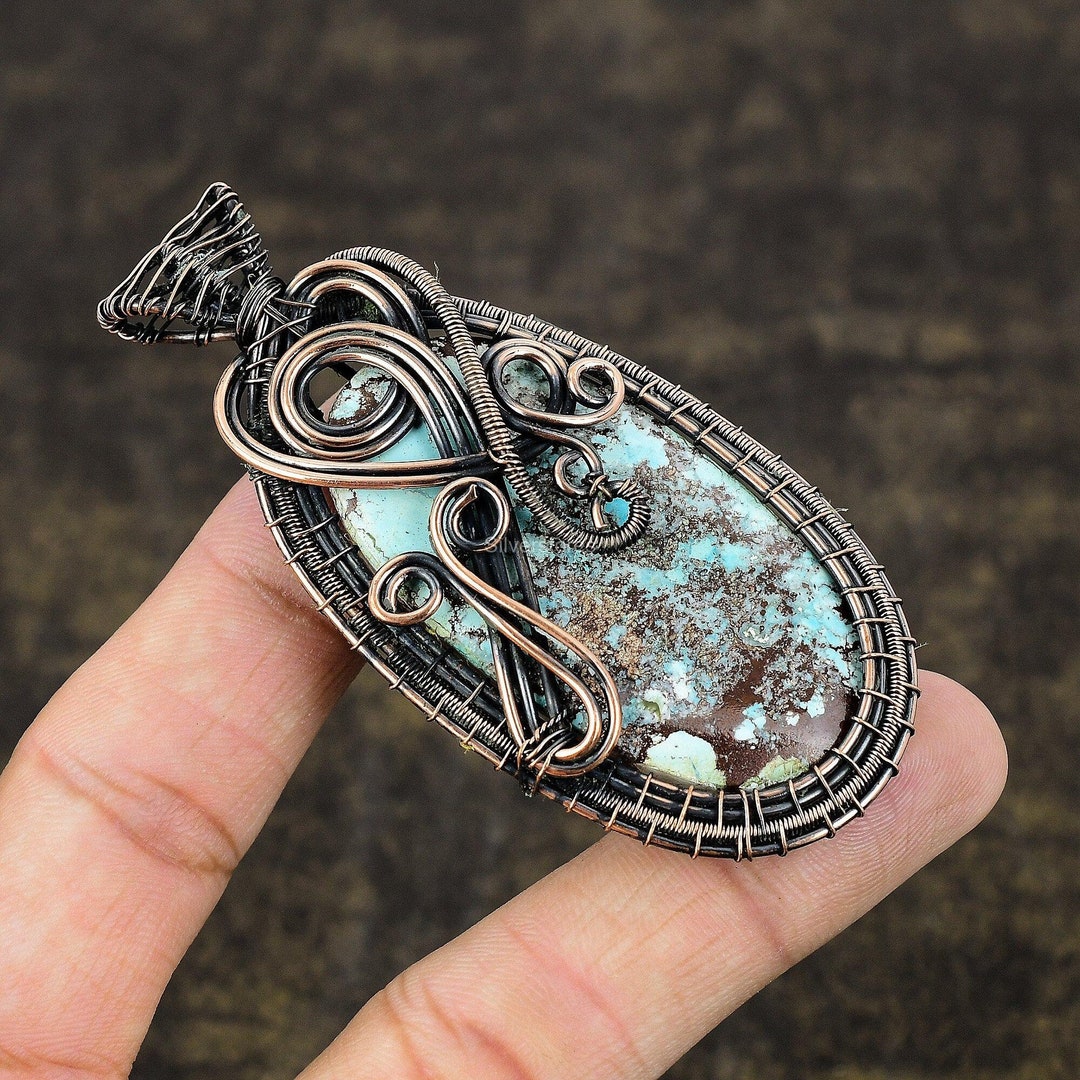 Elegant Natural Turquoise Wire Wrap Pendant, Gemstone Pendant, Blue ...