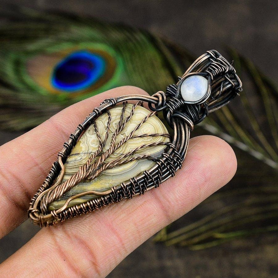 Precious Natural Crazy Lace Agate Wire Wrap Pendant, Gemstone Pendant ...