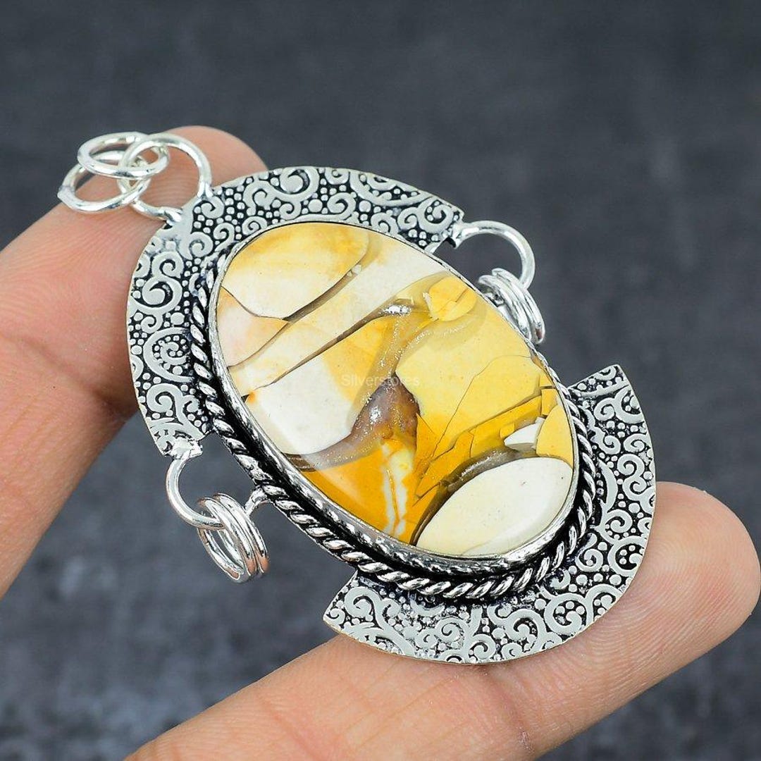 Elegant Mookaite Pendant, Yellow Gemstone Pendant, Pendant, 925 ...