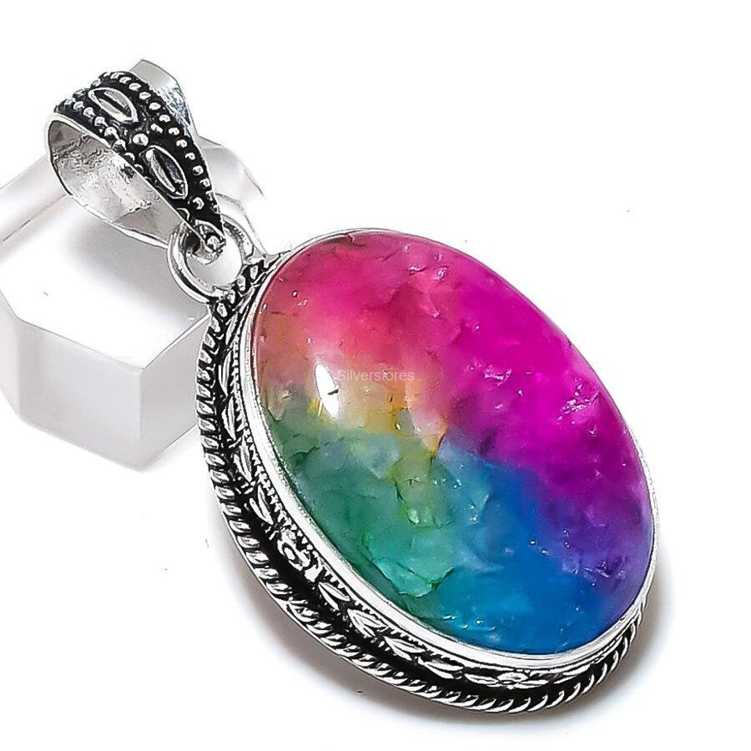 Precious Rainbow Solar Quartz Pendant, Multi Color Gemstone Pendant ...