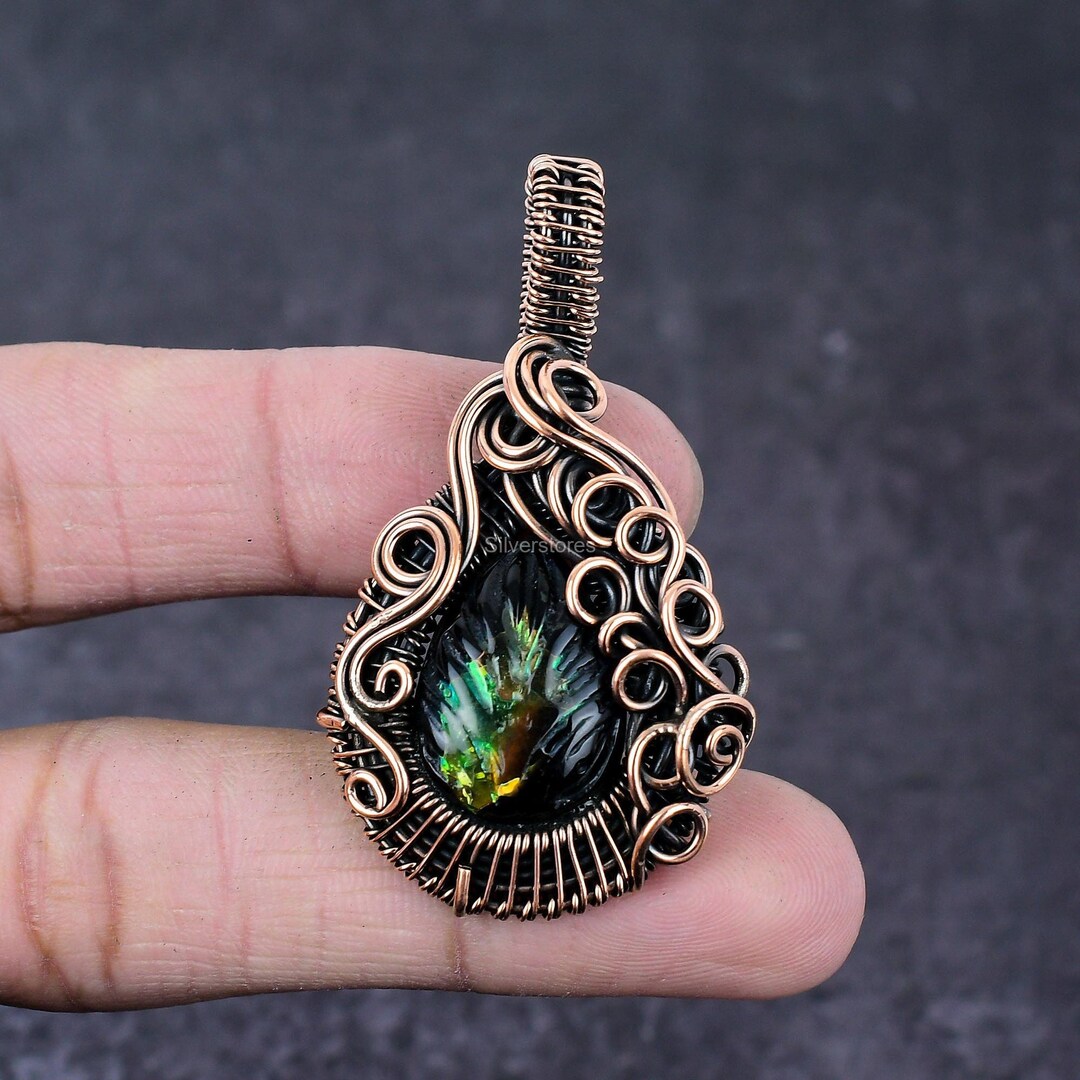 Sparkling Natural Ammolite Pendant, Gemstone Pendant, Multi Color Wire ...