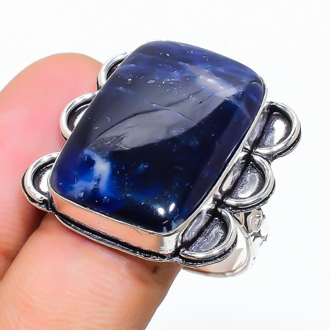 Elegant Natural Sodalite Ring Ring Size 11, Gemstone Ring, Blue Band ...