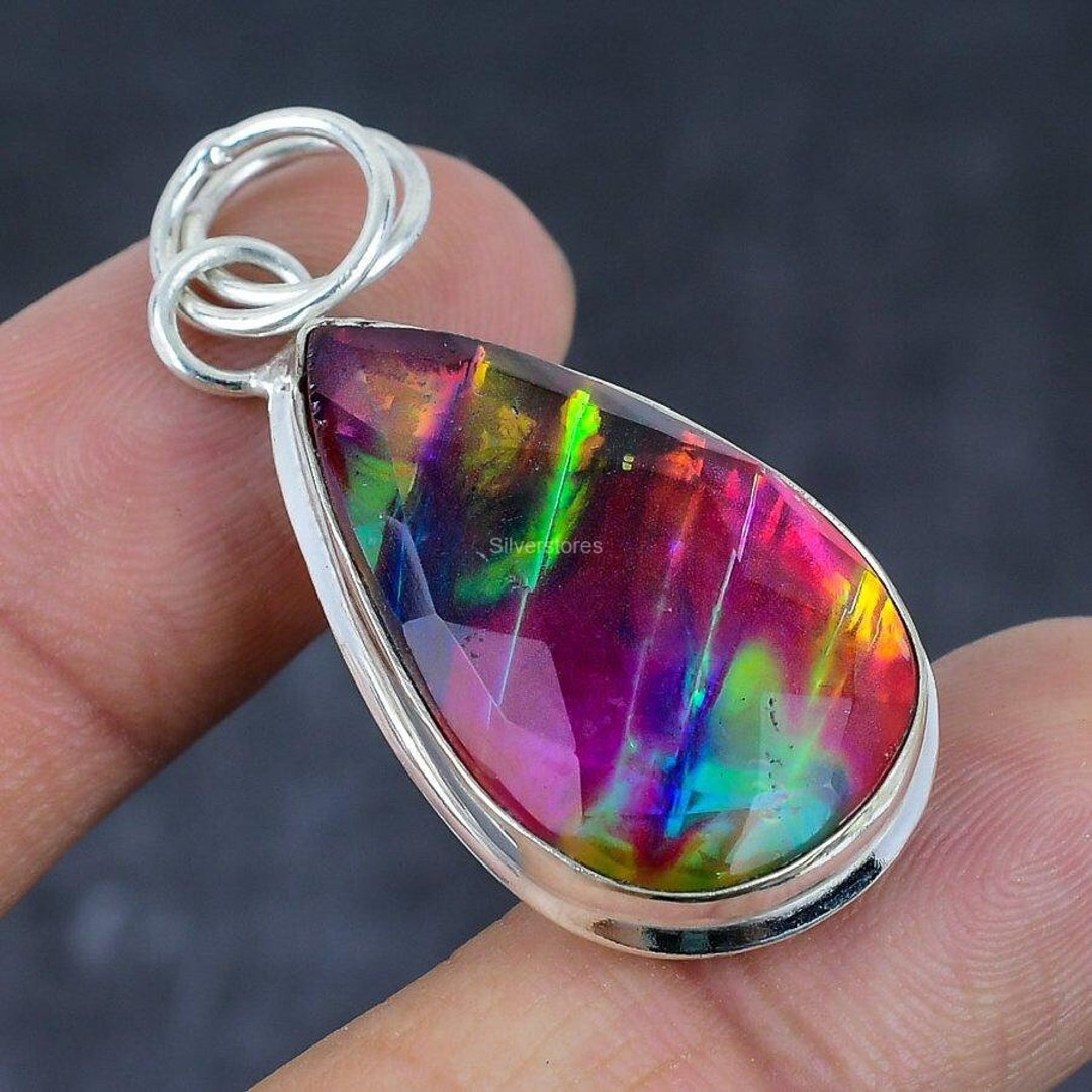 Rare Dichroic Glass Pendant, Multi Color Gemstone Pendant, Pendant, 925 ...