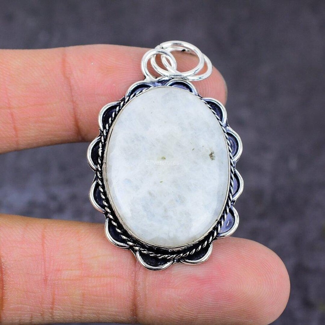 Sparkling Moonstone Pendant, Gemstone Pendant, White Pendant, 925 ...