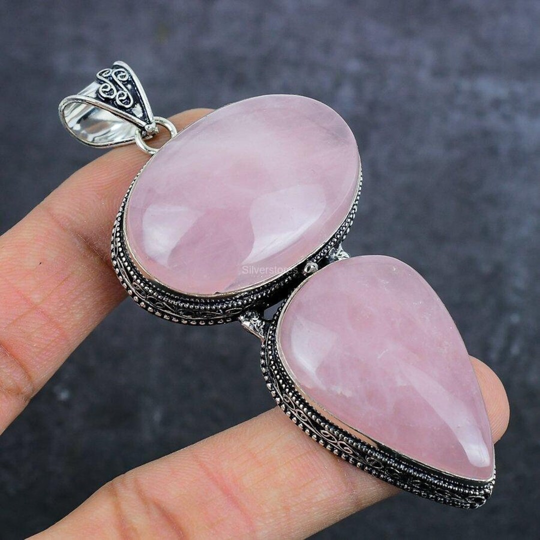 100% Genuine Rose Quartz Pendant, Gemstone Pendant, Pink Pendant, 925 ...