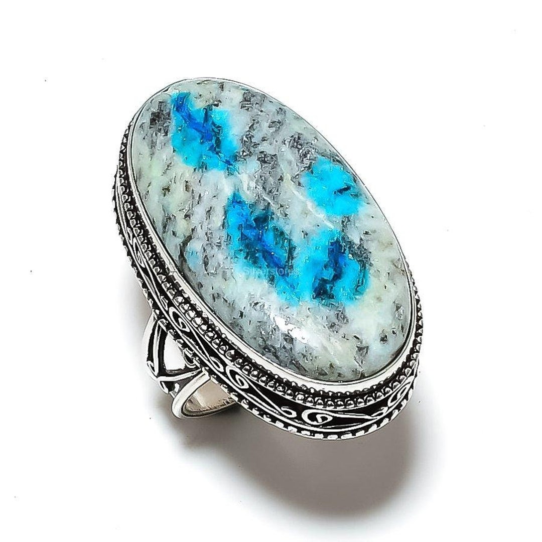 Valuable K2 Blue Azurite Ring, White Gemstone Ring, Band Ring, 925 ...