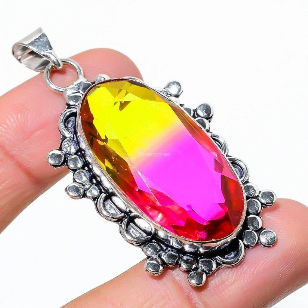 Precious Tourmaline Pendant, Multi Color Gemstone Pendant, Pendant, 925 ...