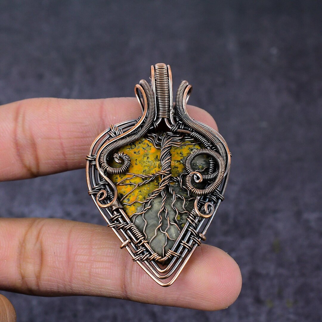 Valuable Natural Jasper Pendant, Gemstone Pendant, Yellow Wire Wrap ...