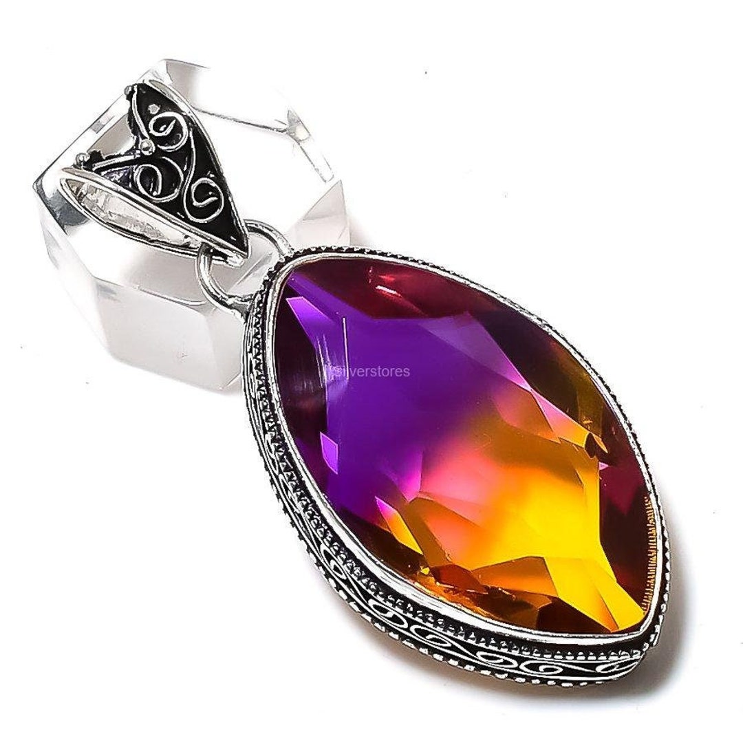 Natural Tourmaline Pendant, Multi Color Gemstone Pendant, Pendant, 925 ...