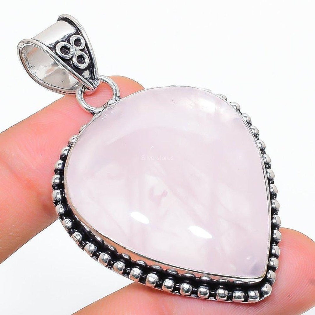 Vintage Natural Rose Quartz Pendant, Pink Gemstone Pendant, Pendant ...