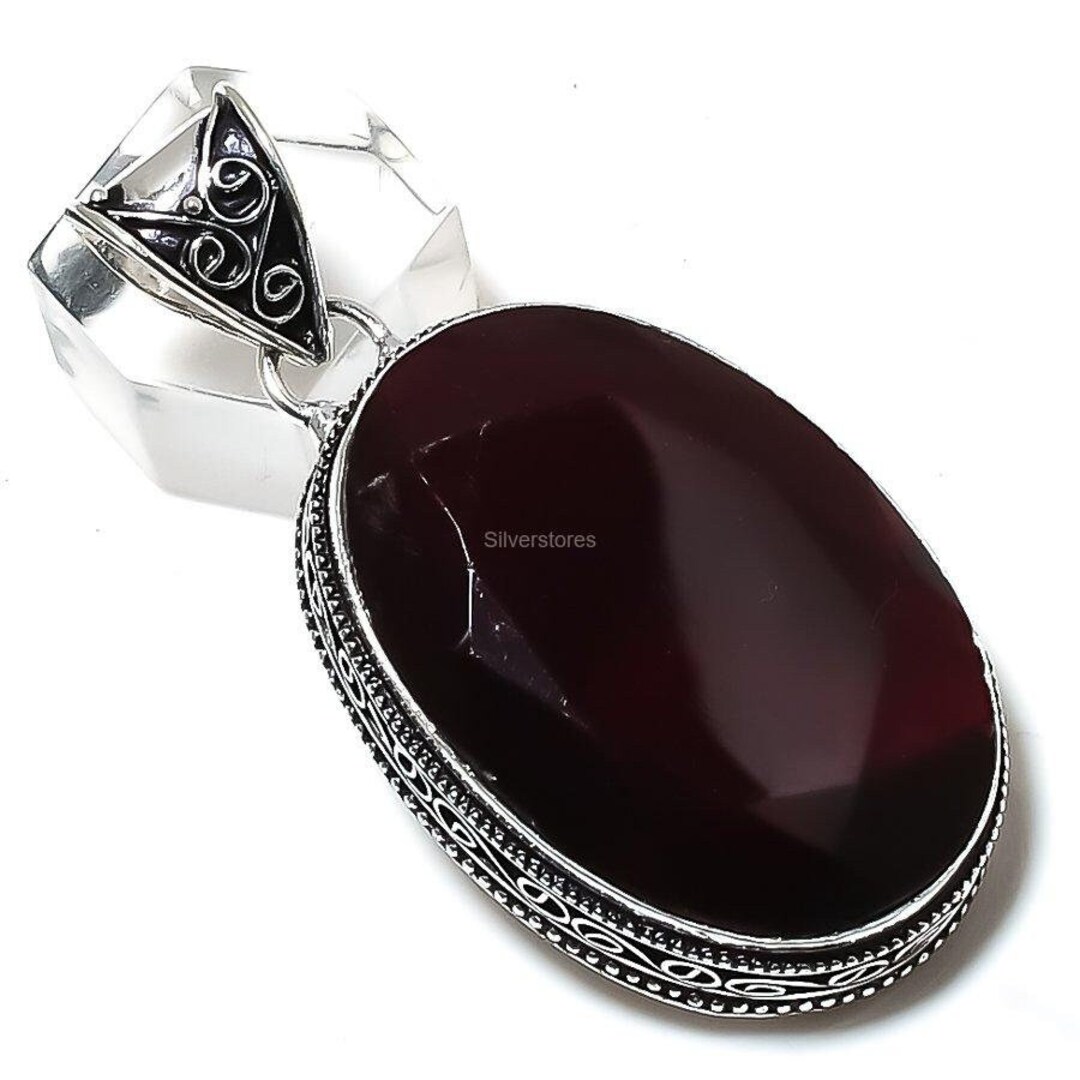 Handmade Natural Garnet Pendant, Red Gemstone Pendant, Pendant, 925 ...