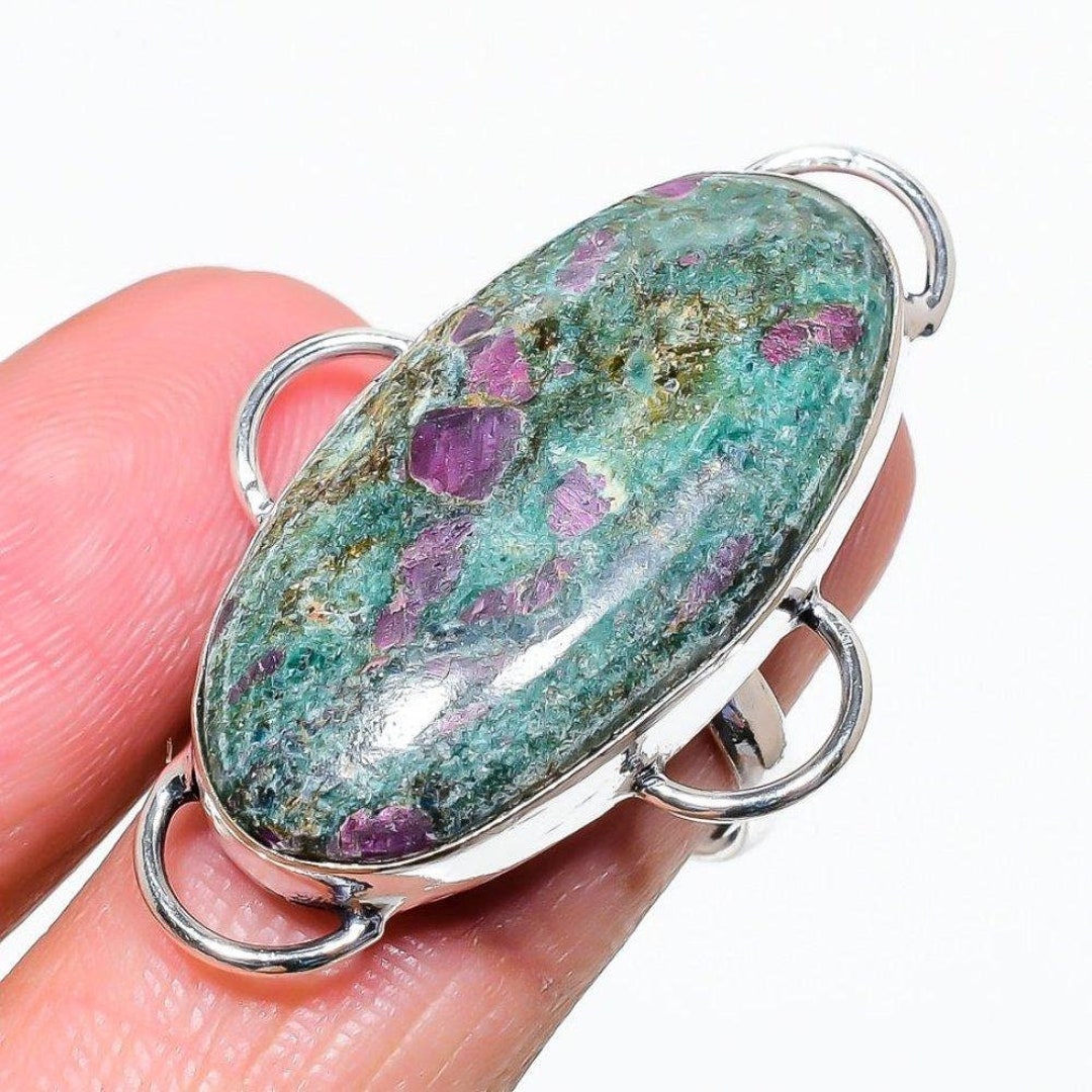 100% Genuine Ruby in Fuchsite Ring, Red Gemstone Ring, Band Ring, 925 ...