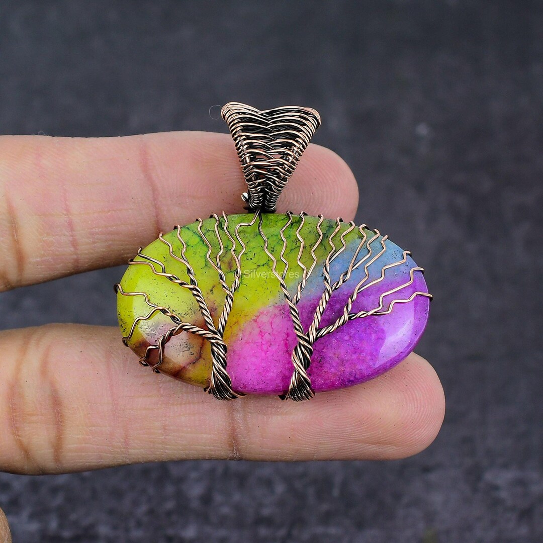 Handmade Natural Quartz Pendant, Gemstone Pendant, Multi Color Wire ...