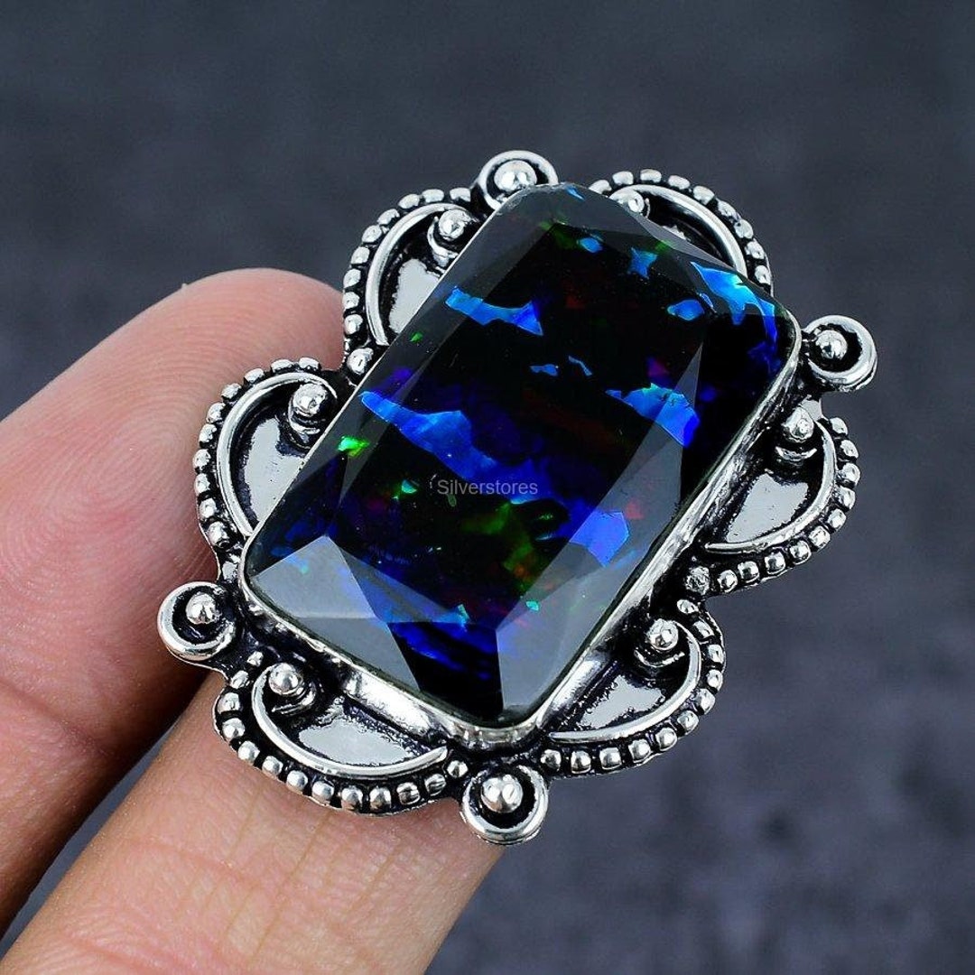 Elegant Dichroic Glass Ring, Multi Color Gemstone Ring, Band Ring, 925 ...