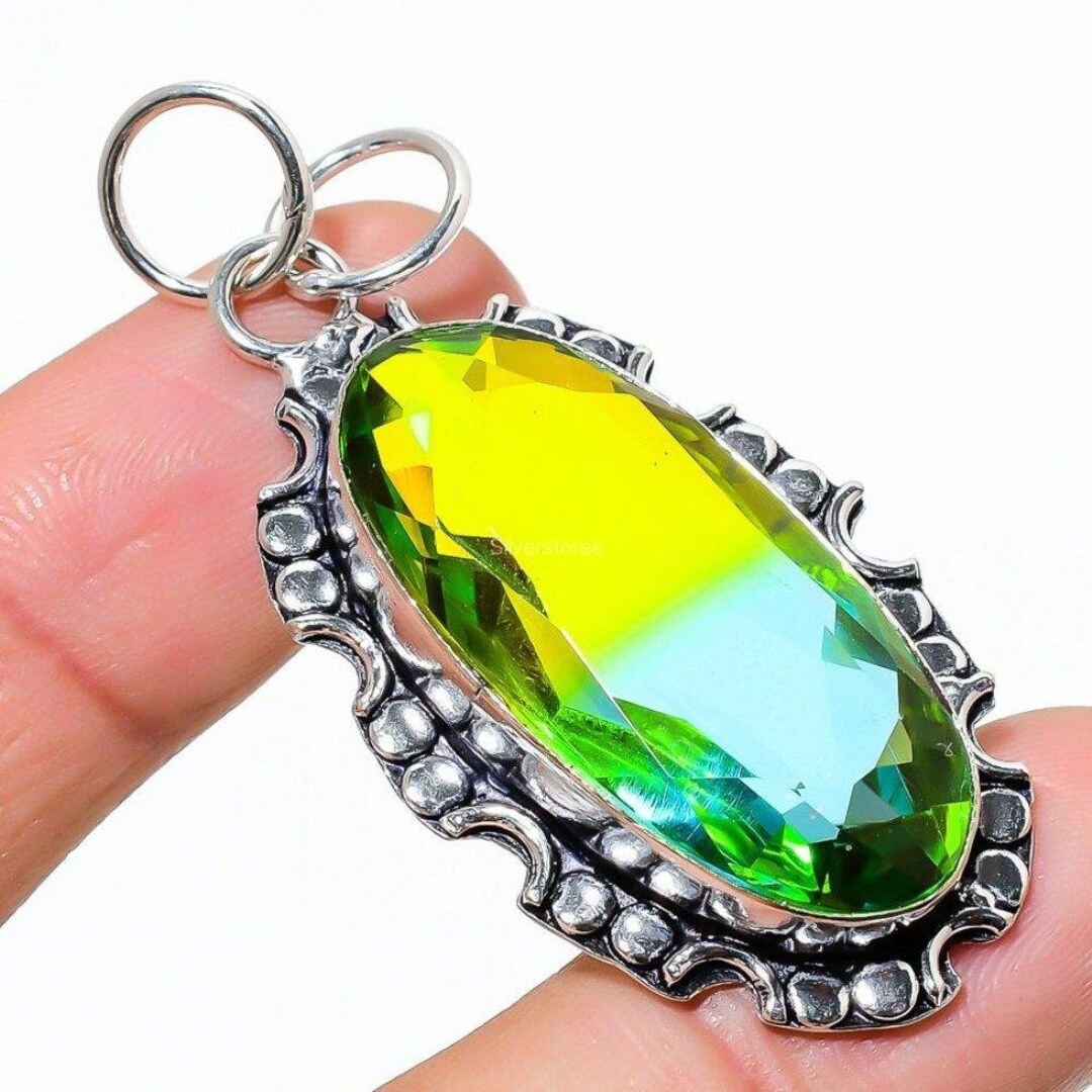 Natural Tourmaline Pendant, Multi Color Gemstone Pendant, Pendant, 925 ...