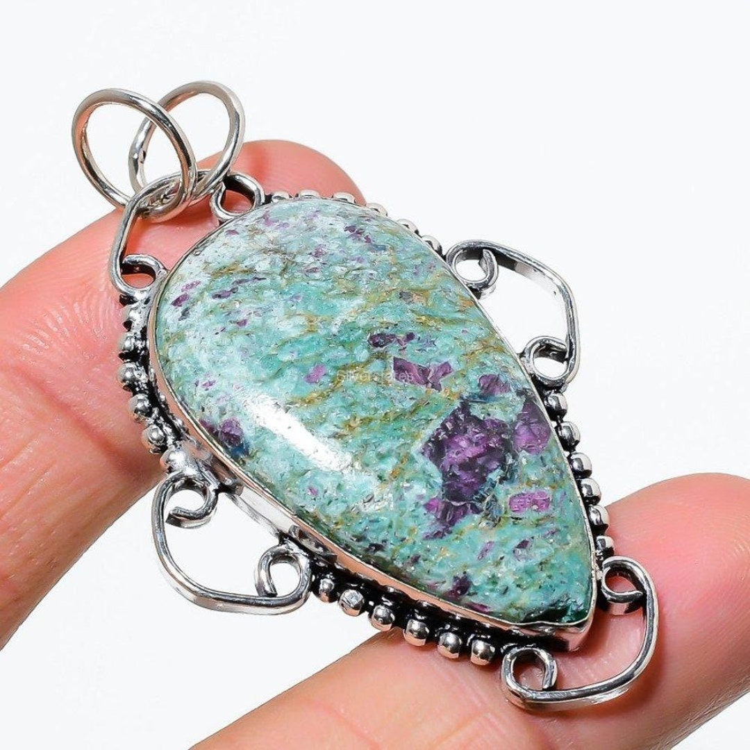 Precious Ruby in Fuchsite Pendant, Gemstone Pendant, Red Pendant, 925 ...