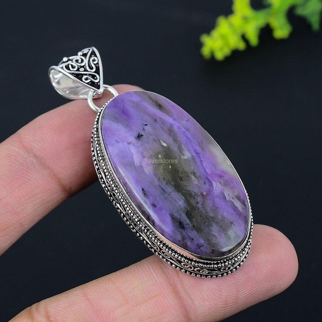 Vintage Natural Russian Charoite Pendant, Gemstone Pendant, Purple ...