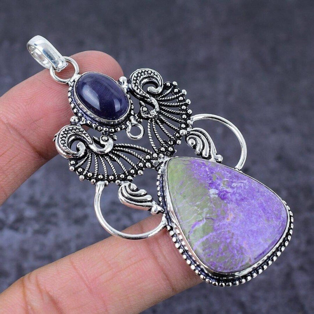 Handmade Natural Purpurite Pendant, Gemstone Pendant, Purple Pendant ...