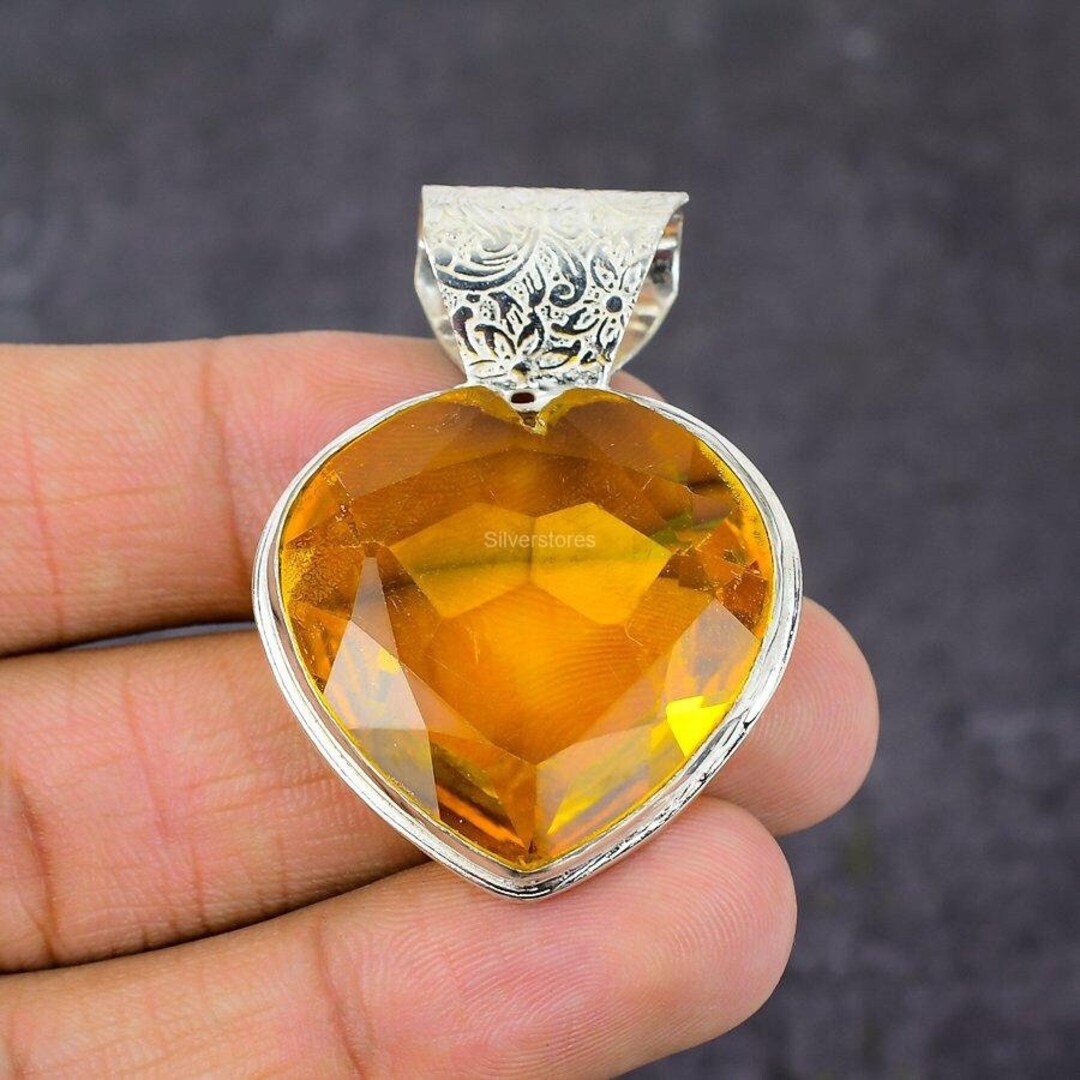 Valuable Citrine Pendant, Gemstone Pendant, Yellow Pendant, 925 ...