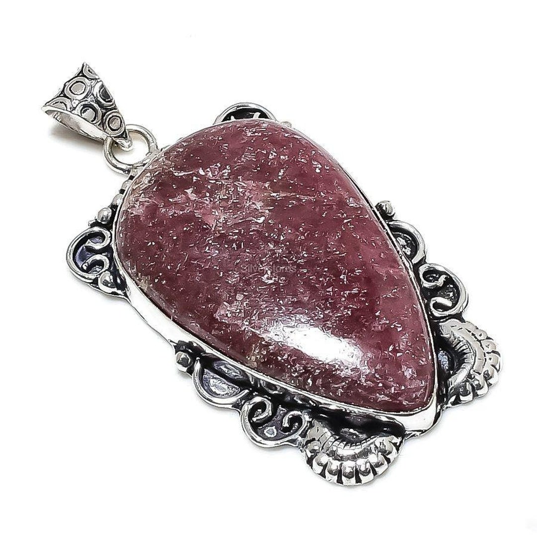 Handmade Natural Rhodonite Pendant, Pink Gemstone Pendant, Pendant, 925 ...