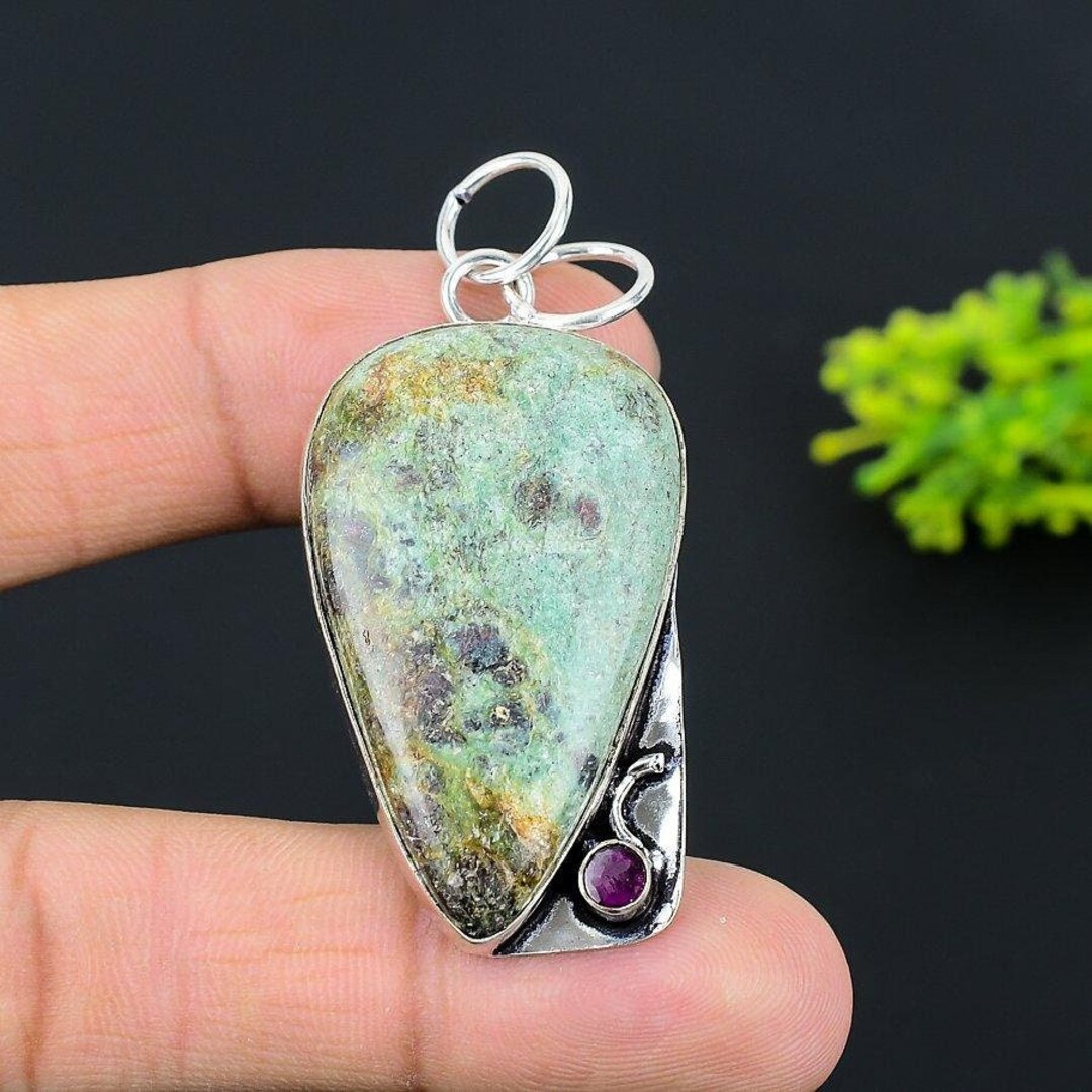 Natural Ruby in Fuchsite Pendant, Green Gemstone Pendant, Pendant, 925 ...