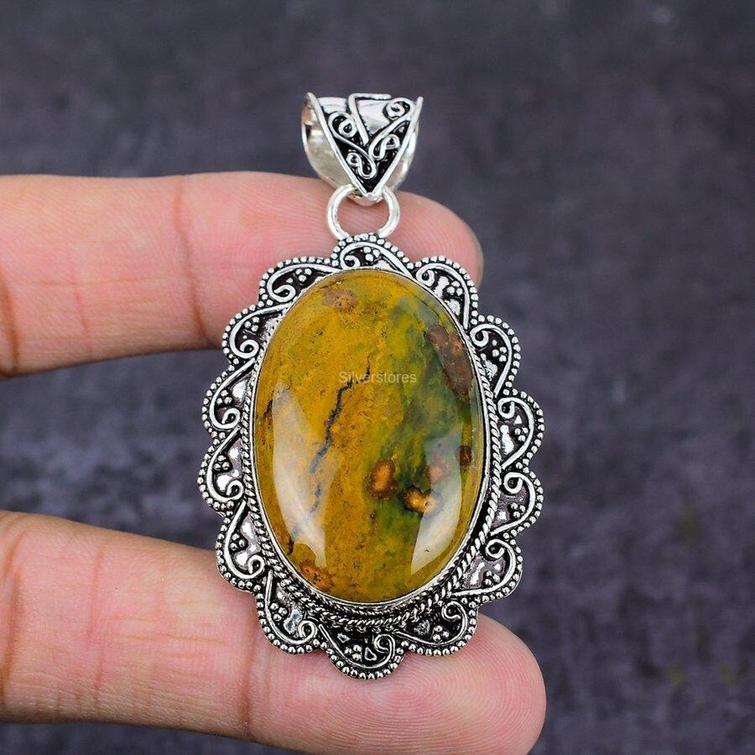 Rare Jasper Pendant, Gemstone Pendant, Multi Color Pendant, 925 ...
