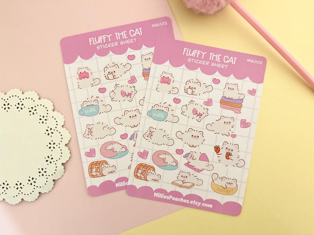 Fluffy Cat Sticker Sheet: Kawaii Planner Stickers - Etsy