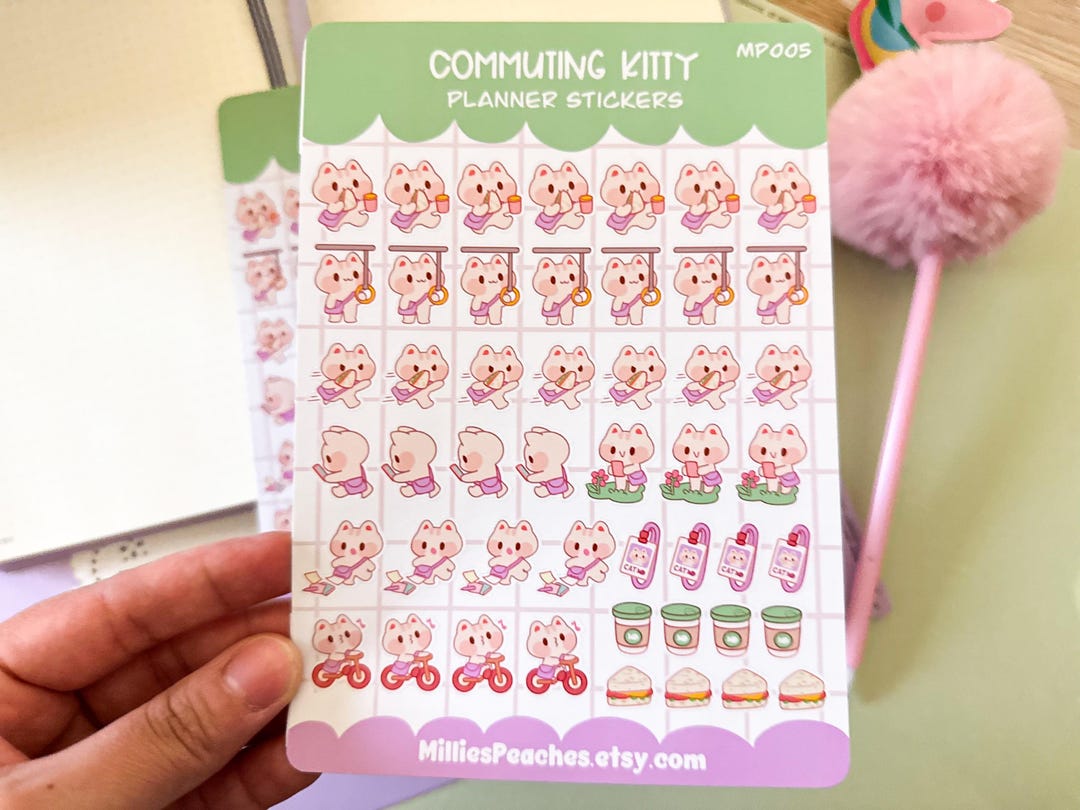 Commuting Kitty Planner Stickers: Kawaii Cat Journal Stickers - Etsy