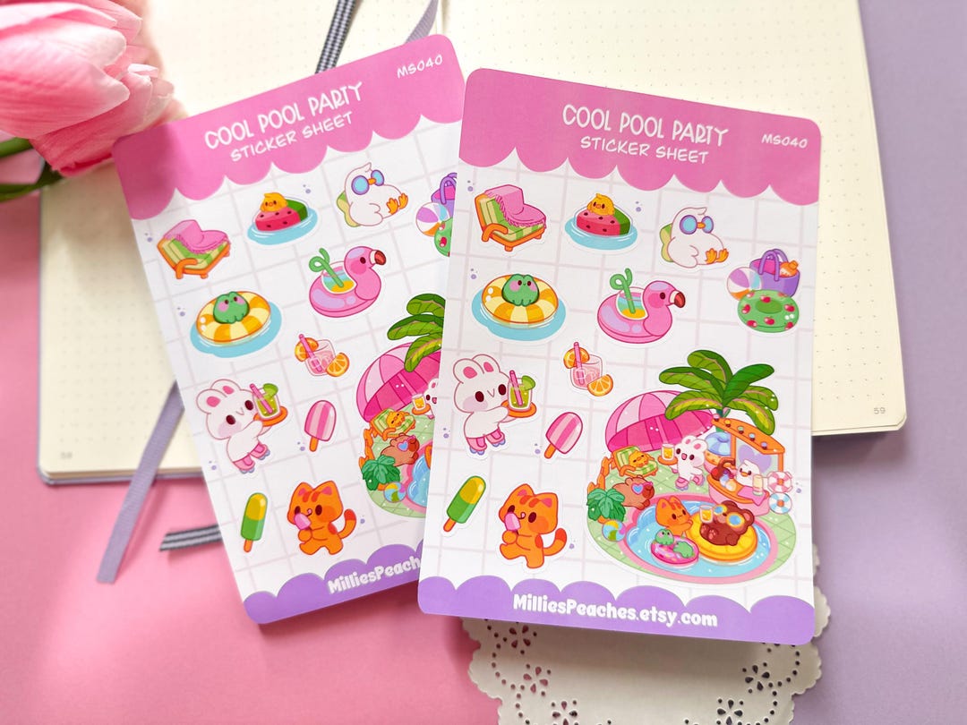 Pool Party Sticker Sheet: Kawaii Planner Stickers, Summer Fun - Etsy