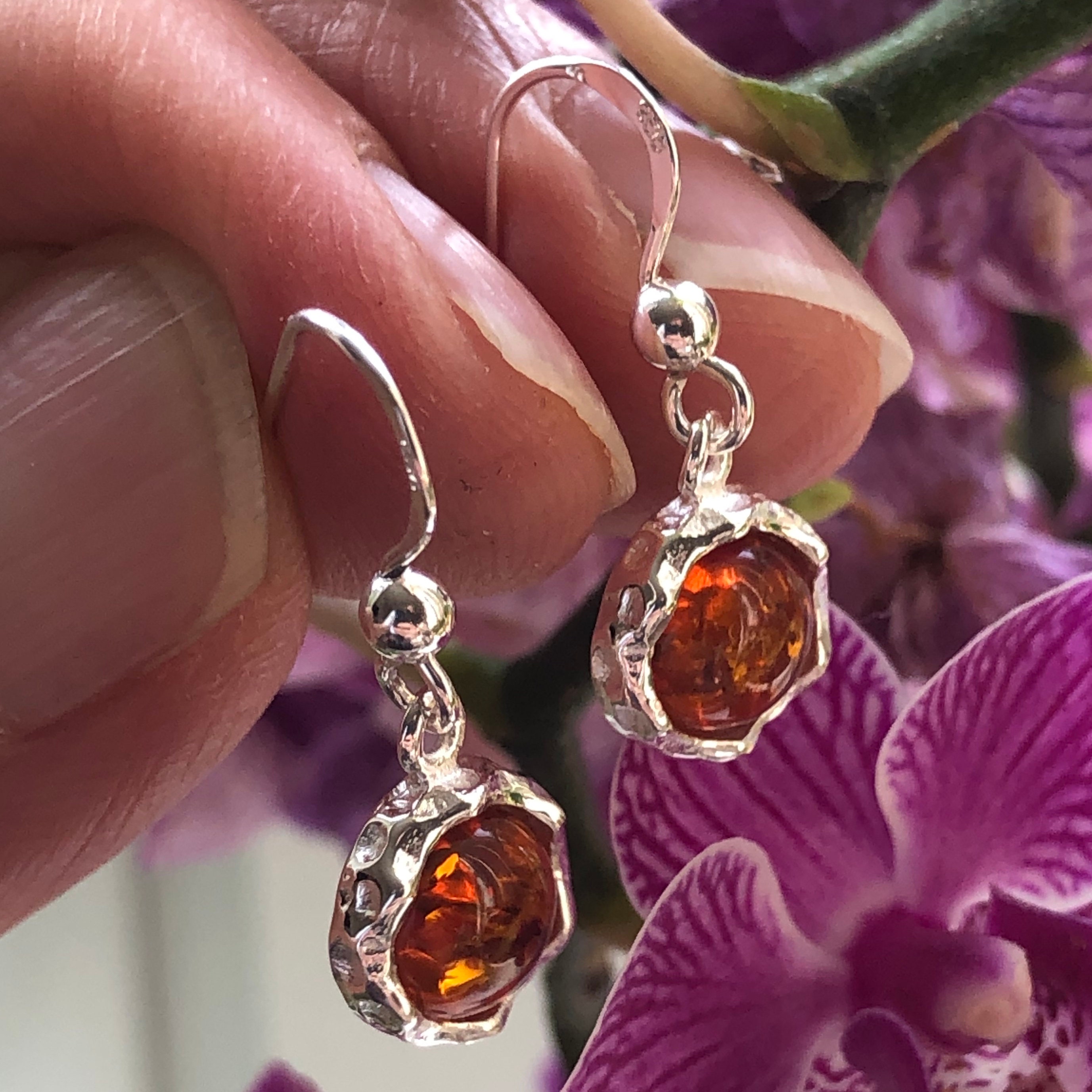 Sterling Silver Round Amber Drop Earrings 925 - Etsy Hong Kong