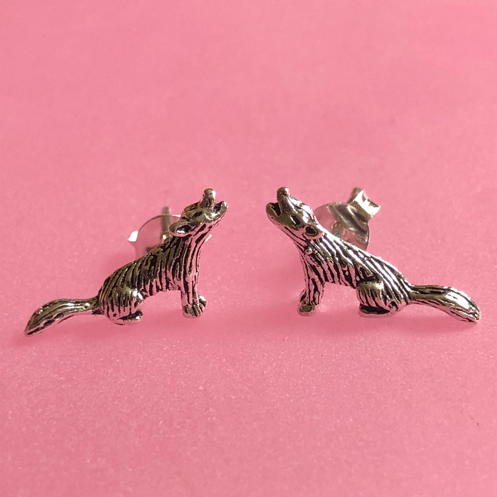 Sterling Silver Wolf Stud Earrings 925 - Etsy