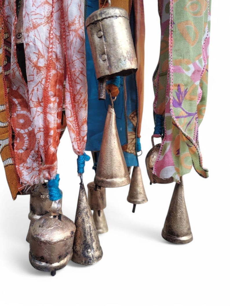 Old Silk Sari Fabric Bohemian Theme Wind Chime Bells Decoration for ...
