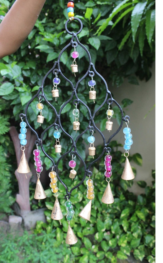 Recycled Iron Metal Bells Glass Beads Hanging Wind-chime - Etsy