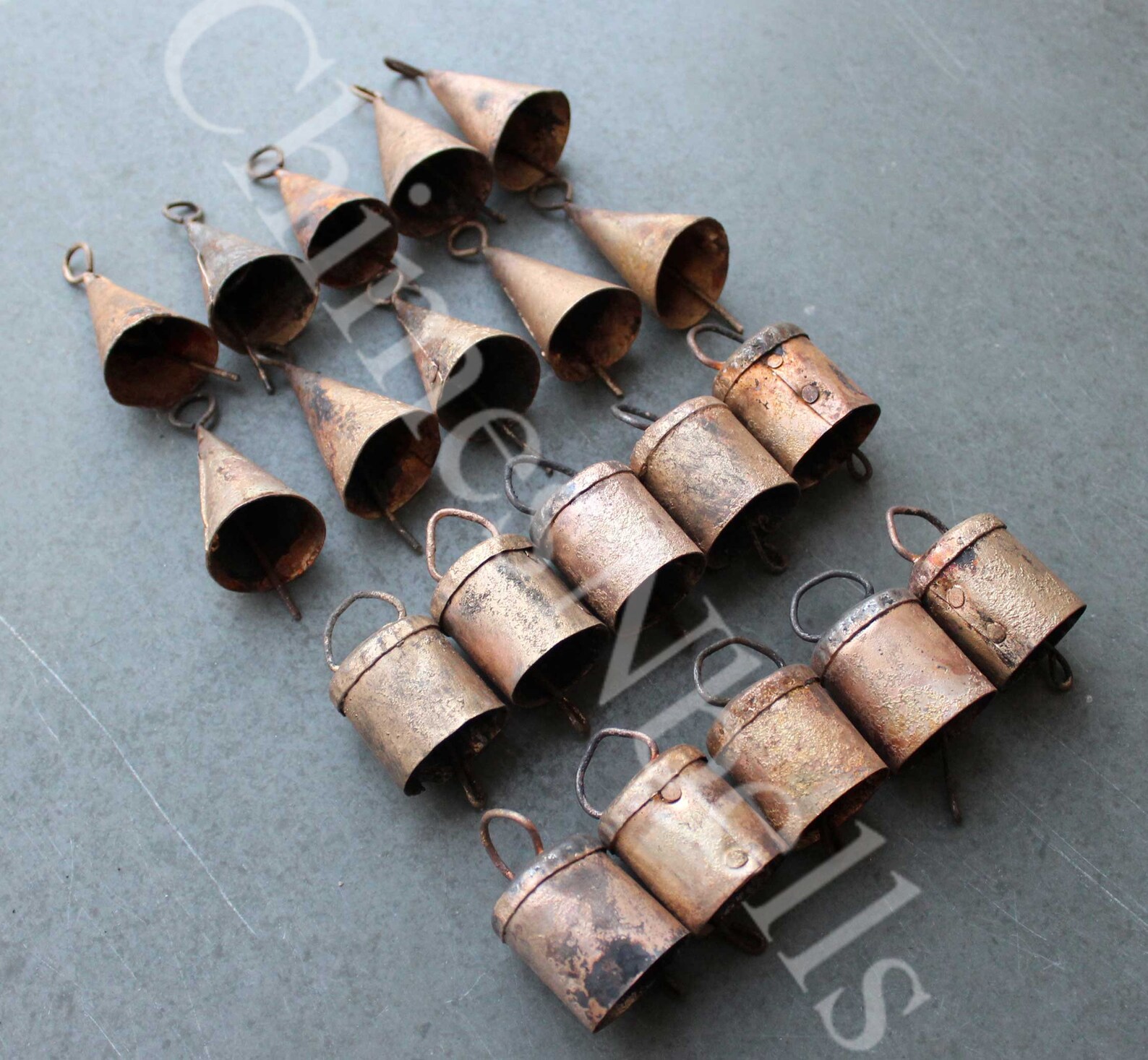 Recycled Iron Rustic Tin Bells 2" Height Bronze Color Wind Chime Bells ...