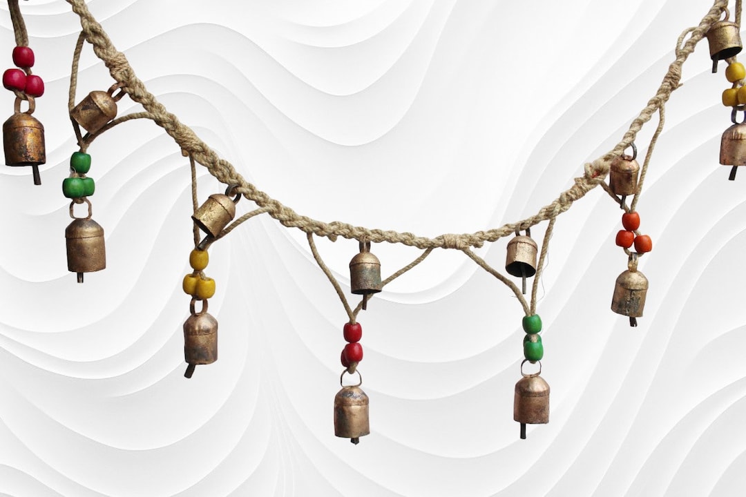 14 Vintage Tin Bells Hanging Garland Indian Door Toran Rustic Country ...