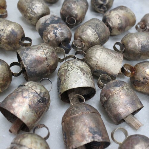 12 Vintage Rustic Iron Tin Bells Cylindrical Recycled Rounded - Etsy