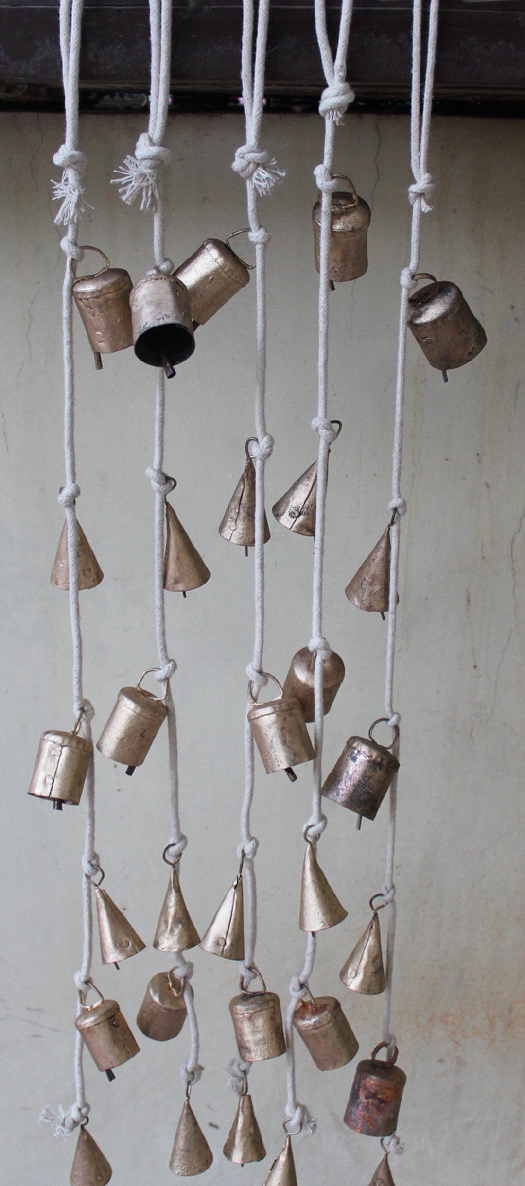 6 Metal Vintage Style Bells Hanging String Pair for Garden Patio and ...