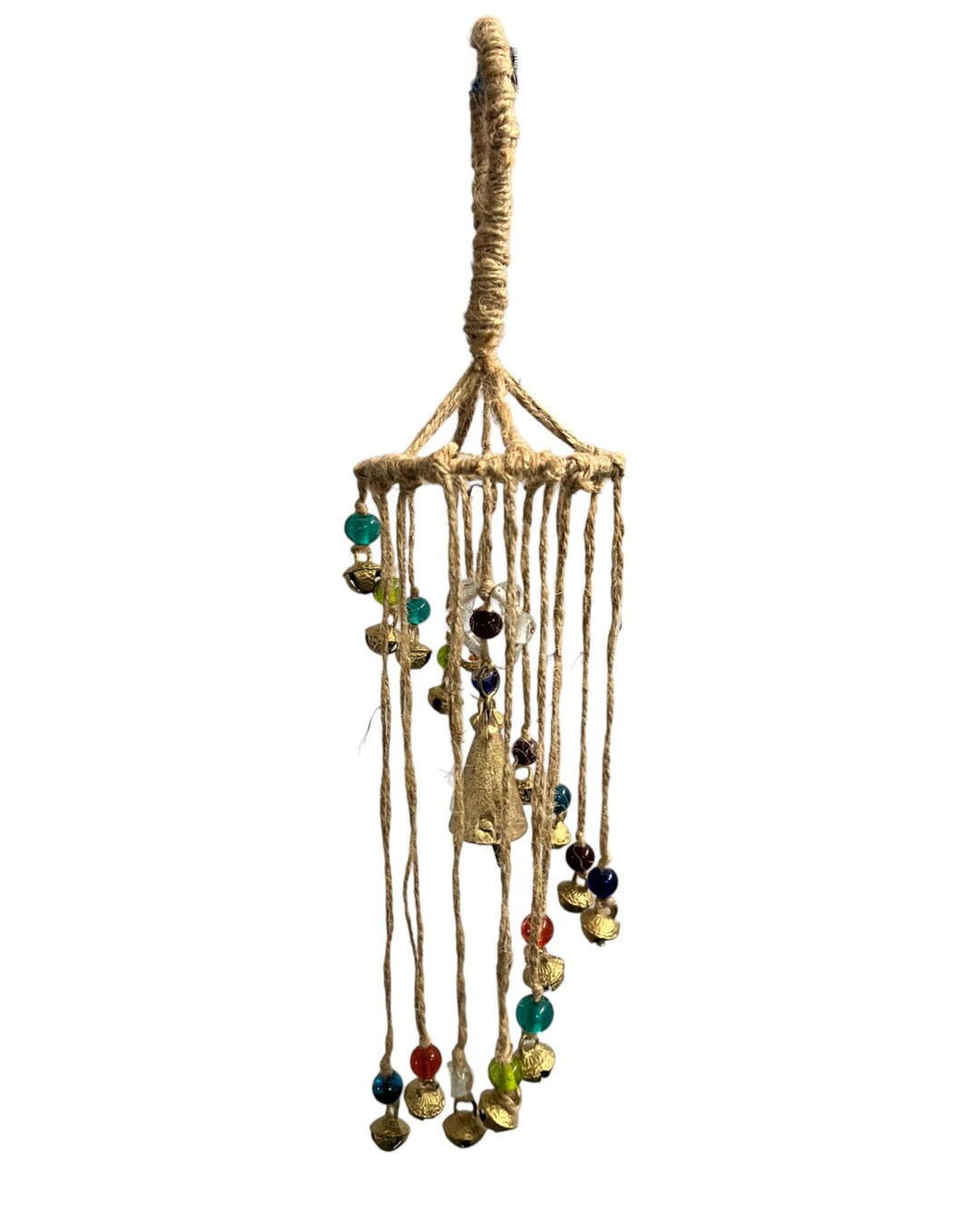Rustic Jute , Tin Bells and Glass Beads Bohemian Theme Wind Chime Bells ...