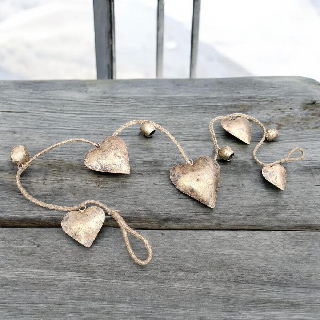Recycled Iron 3 Metal Heart Love Bells Hanging Chime Decoration Love ...