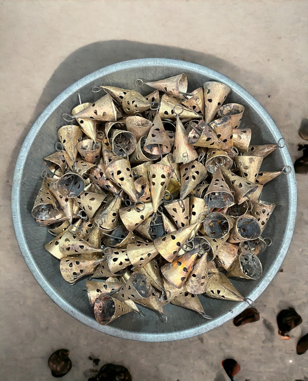 Handmade Tin Metal Bells , Cone Shape , Recycled Iron Rustic Barn Bells ...