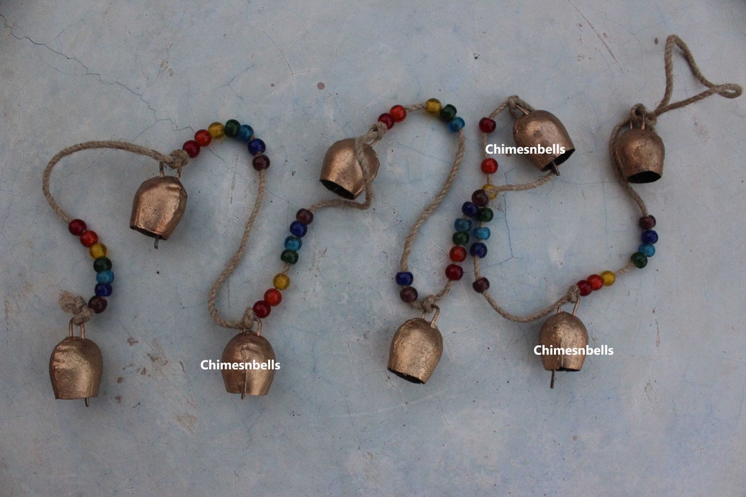 8 Vintage Bells Garland, Bells on String, Hanging Chime Mobile String ...