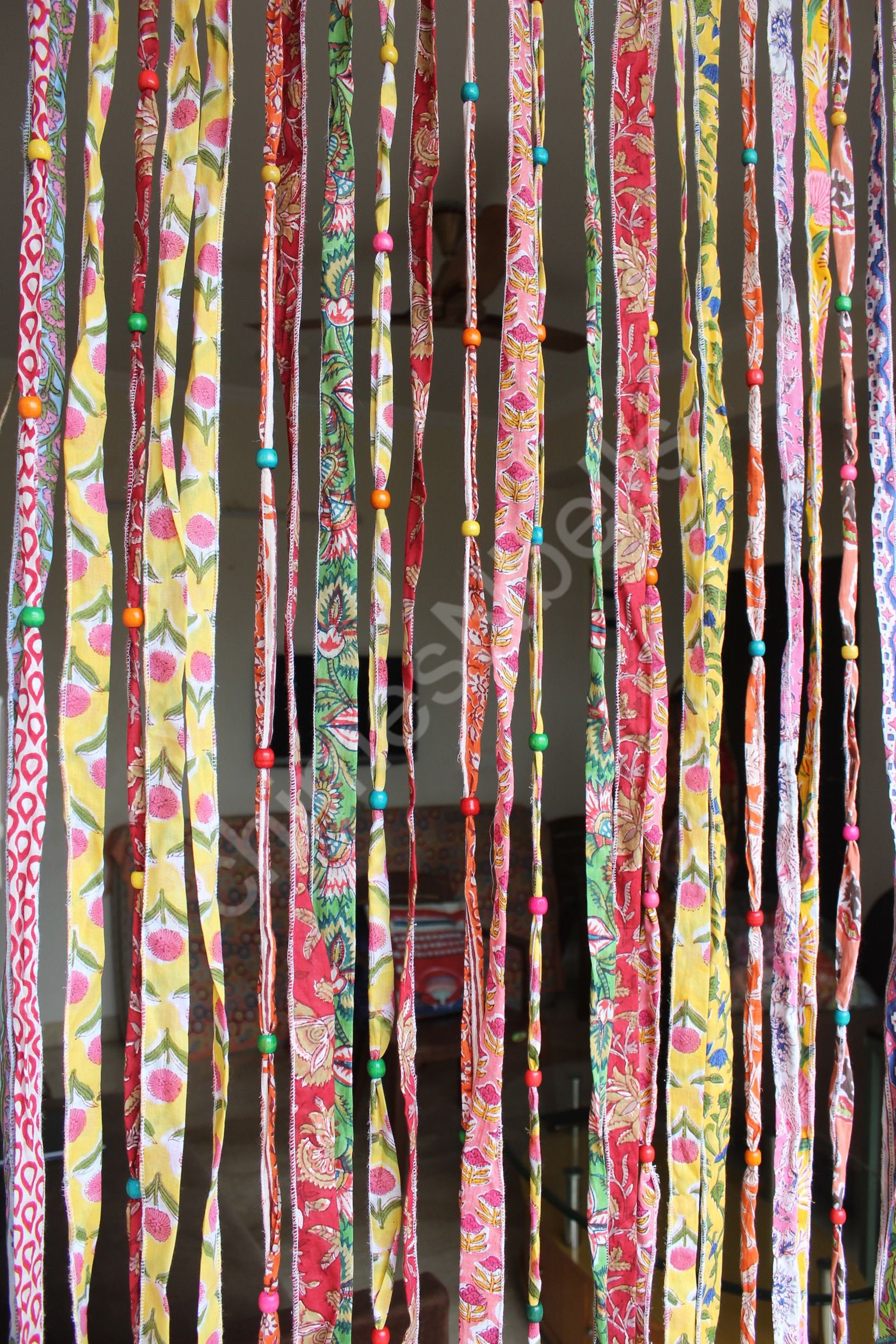 Handmade 100%cotton Bohemian Hippie Beaded Window Curtain Multicolour ...