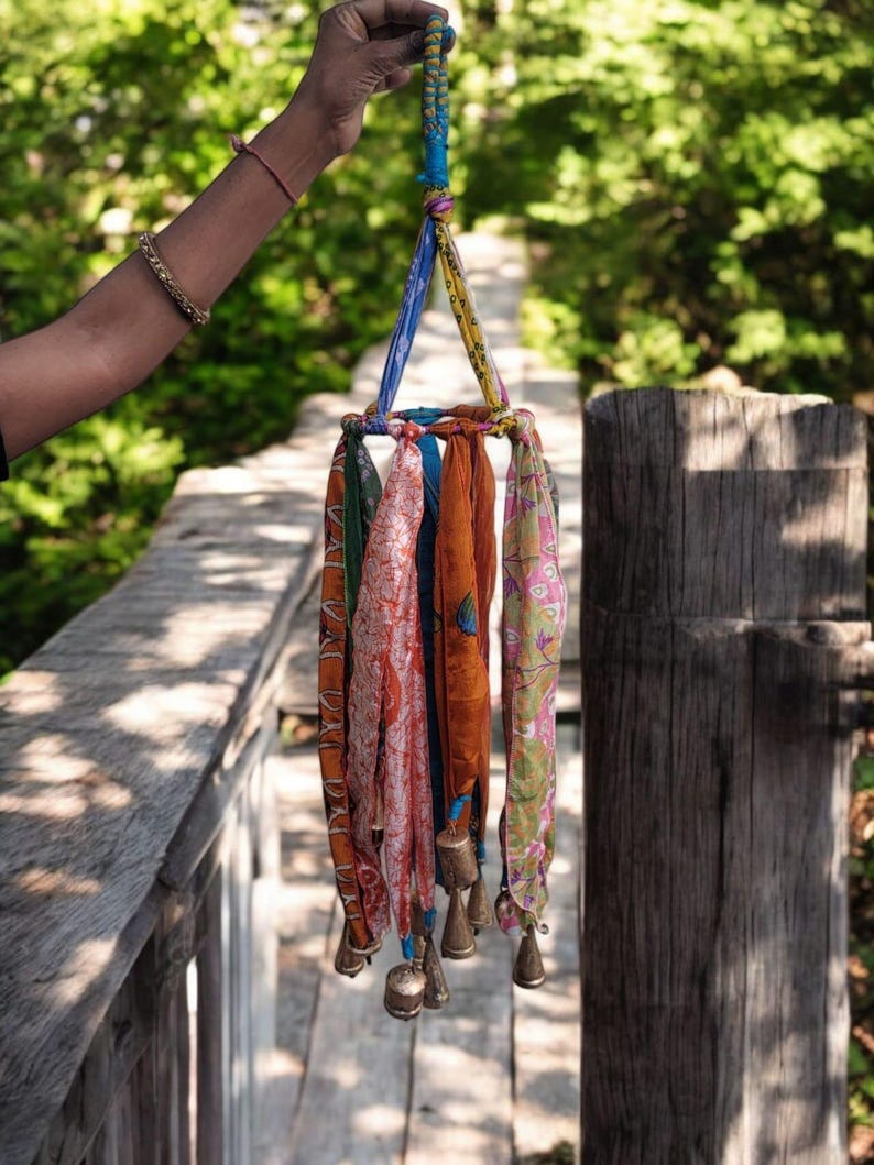 Old Silk Sari Fabric Bohemian Theme Wind Chime Bells Decoration for ...