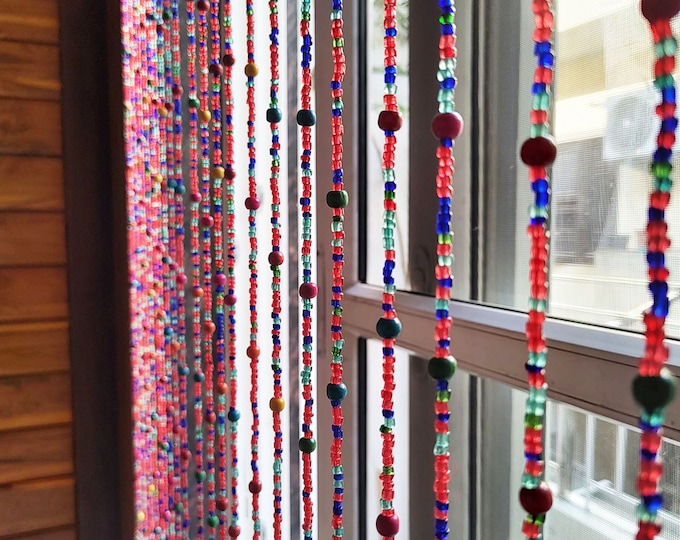 Bohemian Hippy Beaded Curtain for Doorways Red Colour Glass Beads ...