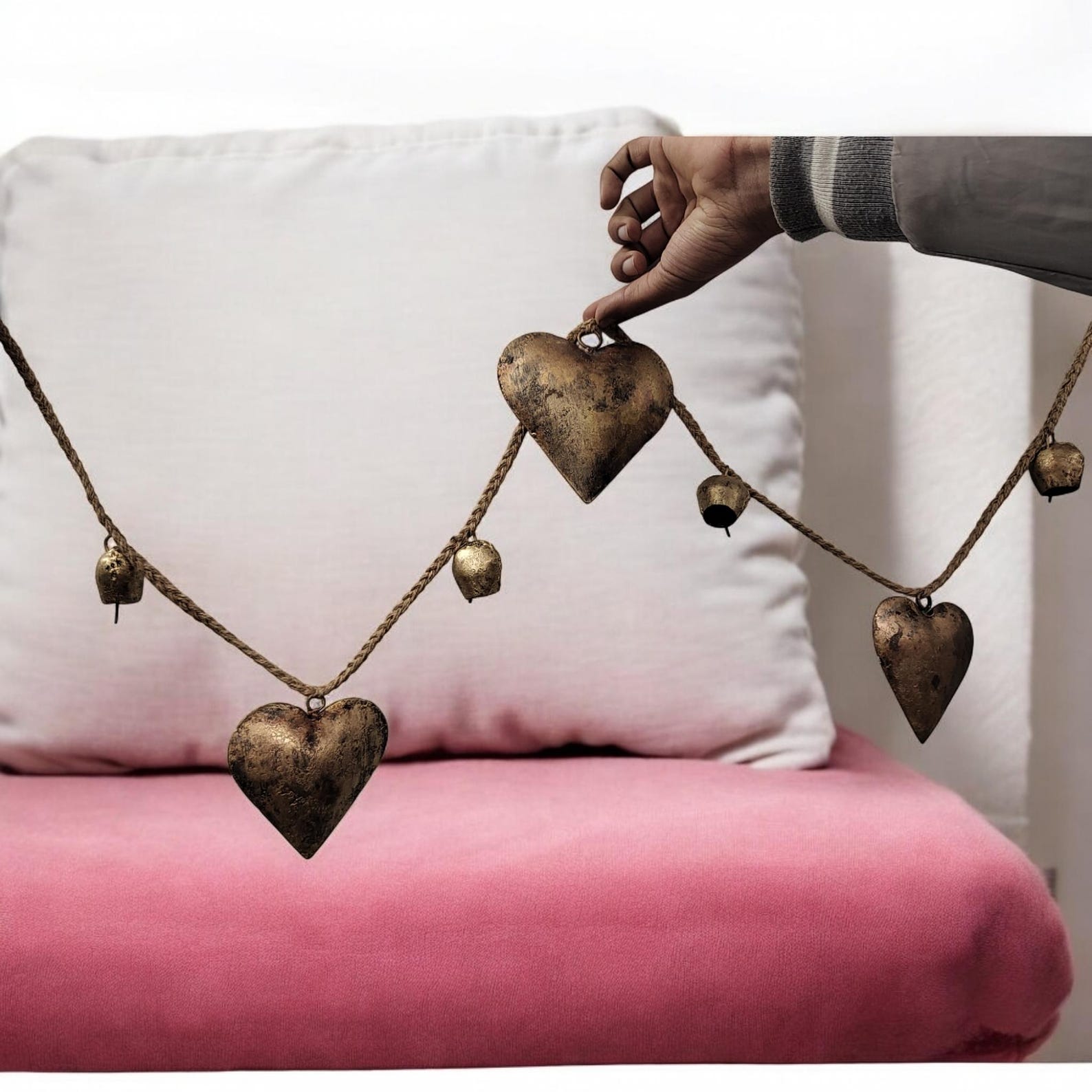 Recycled Iron 3 Metal Heart Love Bells Hanging Chime Decoration Love ...