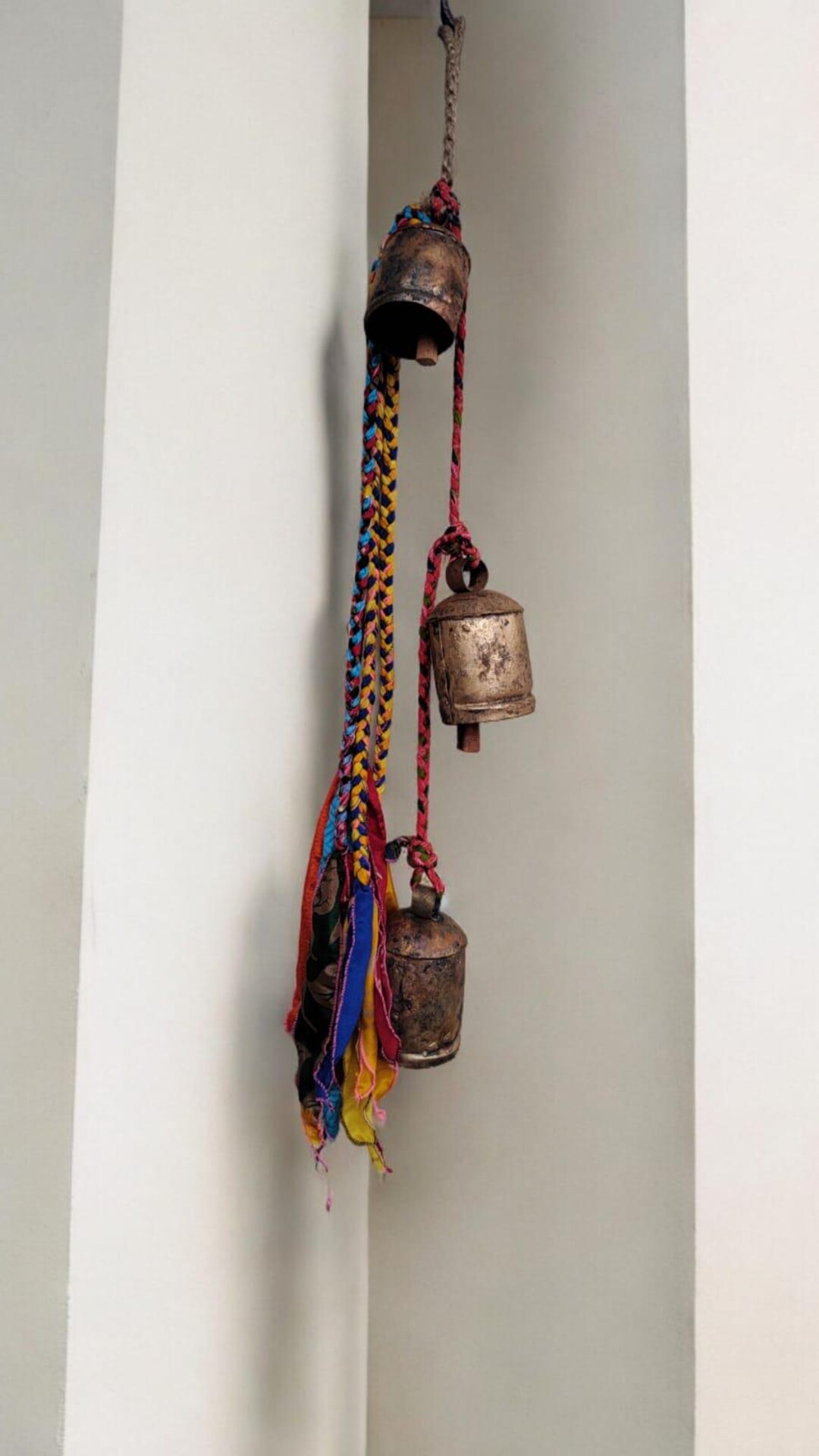 3 Large Rustic Giant Cow Bells With Braided Old Sari Fabric Hanging ...