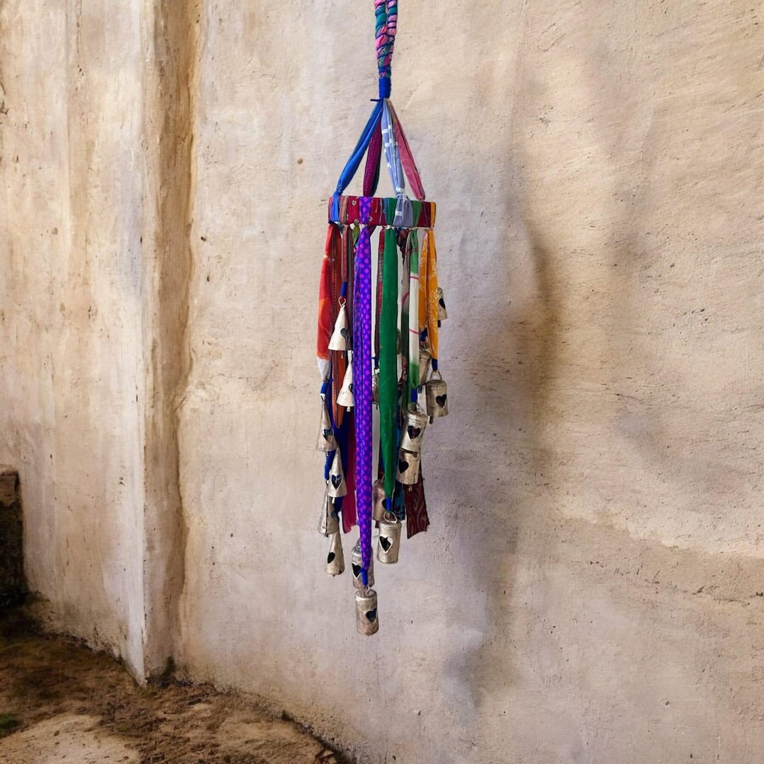 Old Silk Sari and Tin Bells Bohemian Theme Hippy Windchime Bells ...