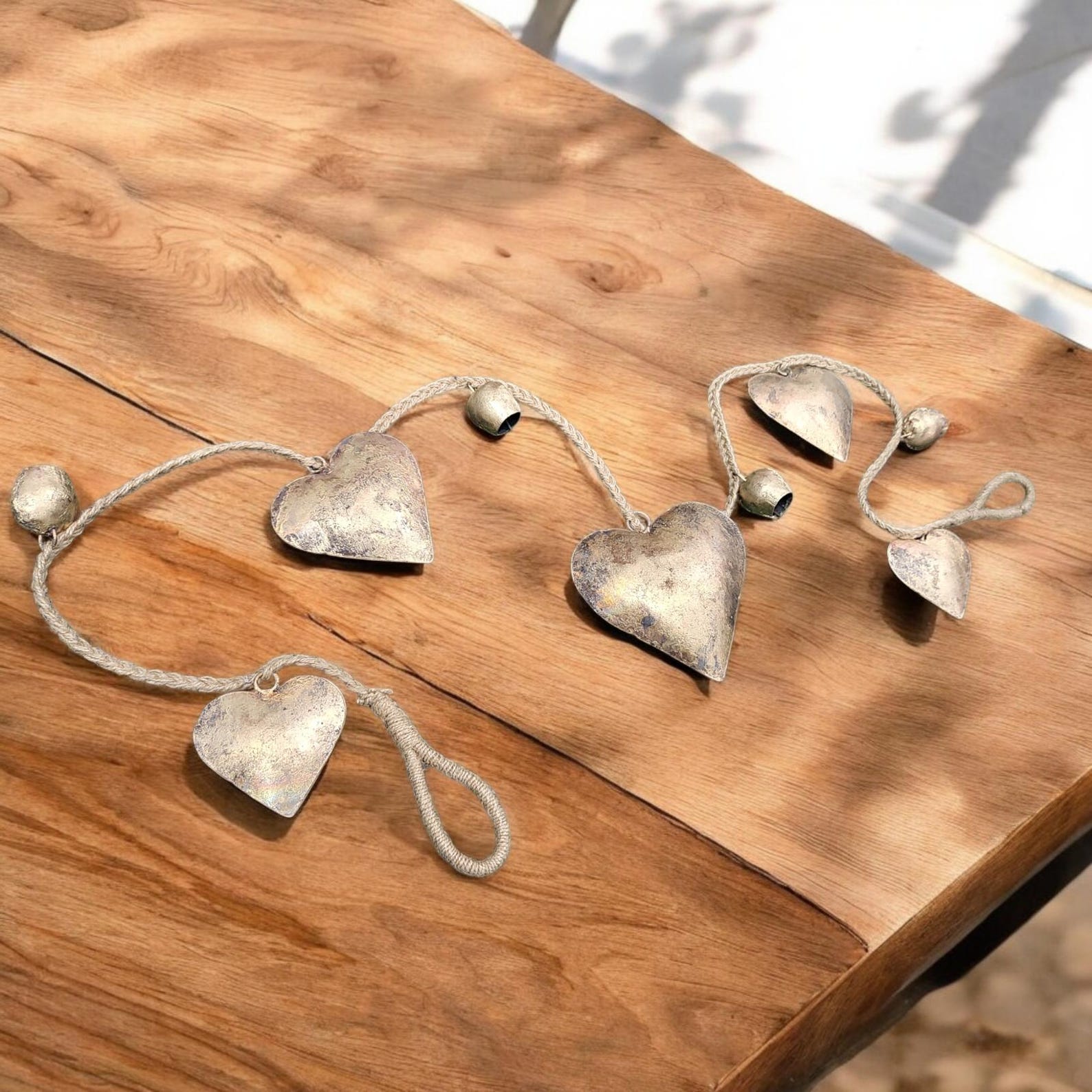 Recycled Iron 3 Metal Heart Love Bells Hanging Chime Decoration Love ...