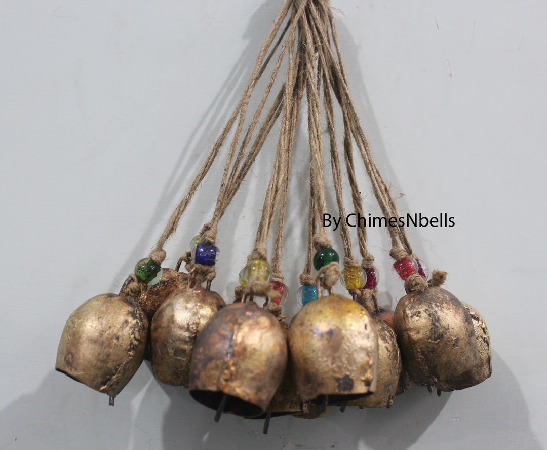 Vintage Shabby Chic Rustic Iron Tin Bells With Jute String , Mongolian ...