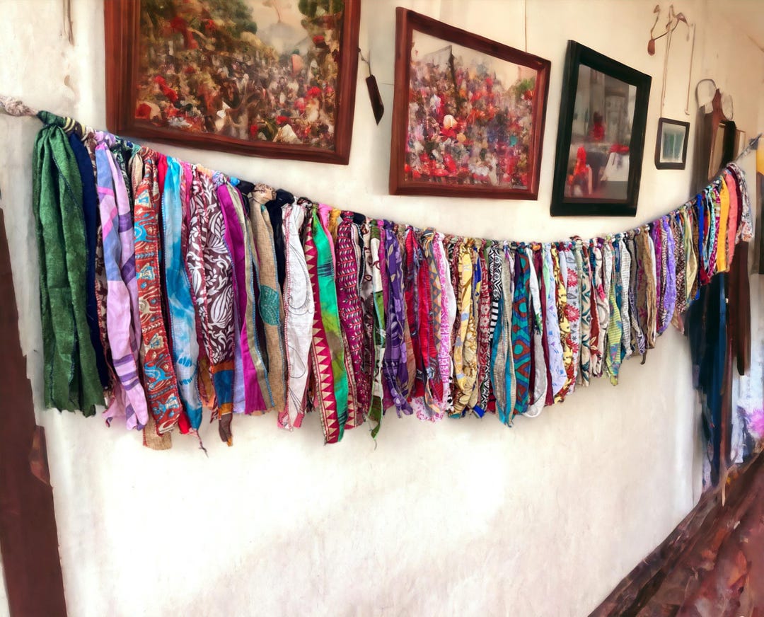 Handmade Recycled Rag Garland Bunting, Kantha Garland Bunting, Tassel ...